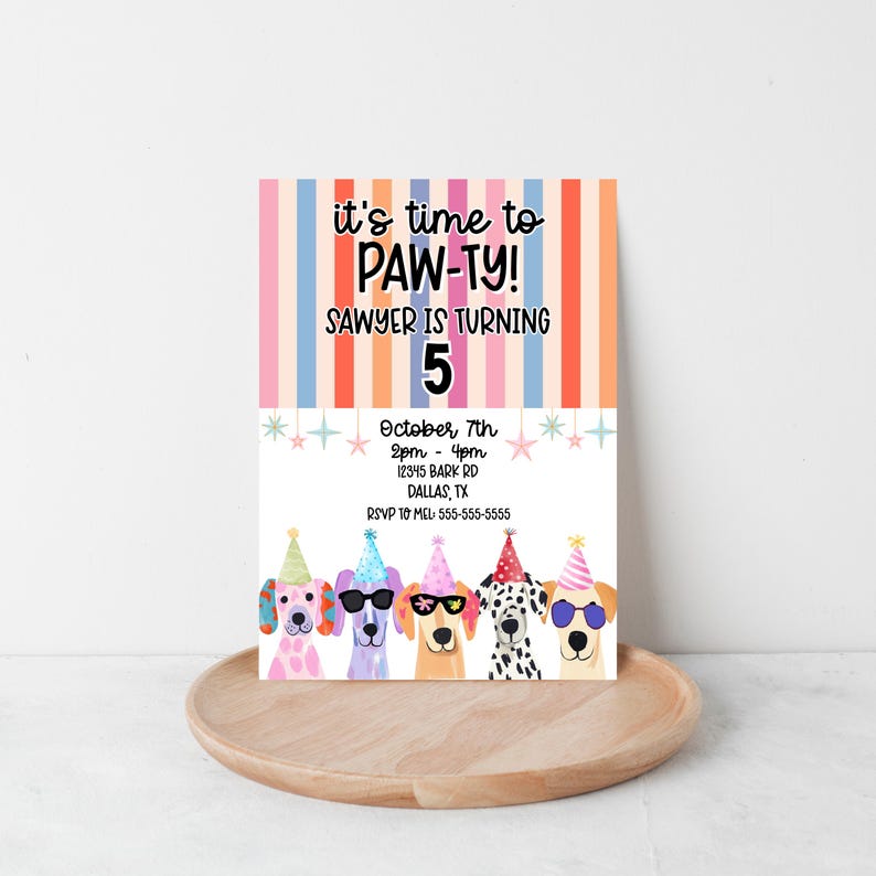Editable Dog Themed Birthday Invitation | Pawty Digital Invitation ...