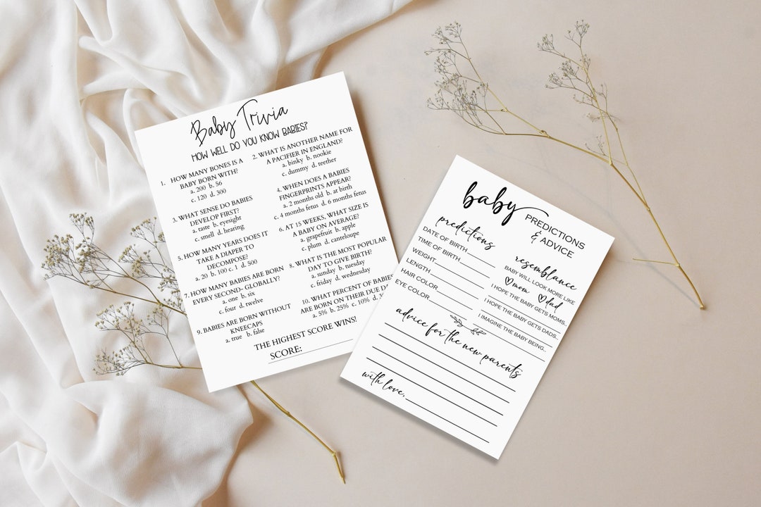 Baby Shower Game Bundle, Baby Predictions Advice Card, Baby Trivia Game ...