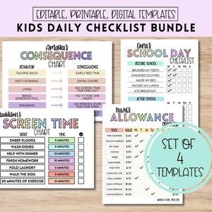 Editable Daily Checklist Bundle, Allowance Tracker, Kids Chore Chart ...