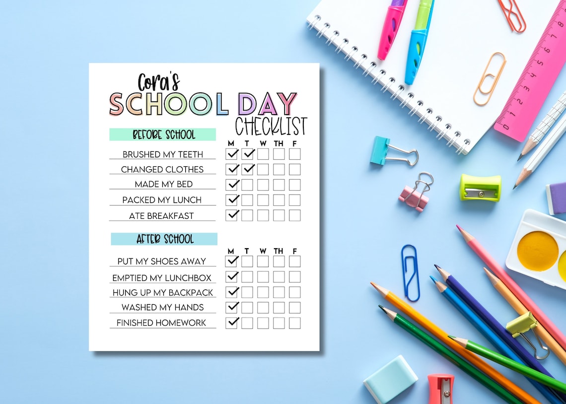 Editable School Day Checklist, Before School, After School, Kids Chart ...