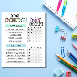 Editable School Day Checklist, Before School, After School, Kids Chart ...