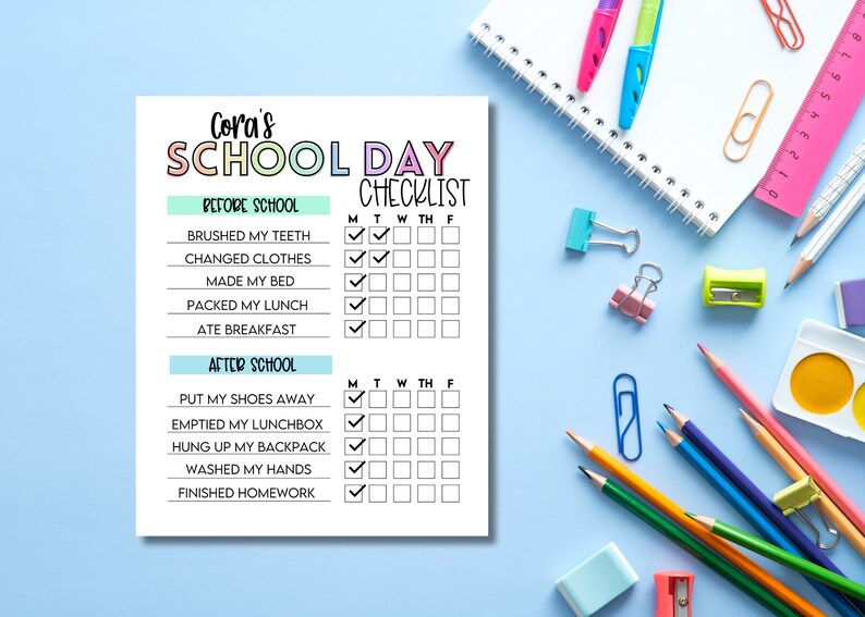 Editable School Day Checklist, Before School, After School, Kids Chart ...