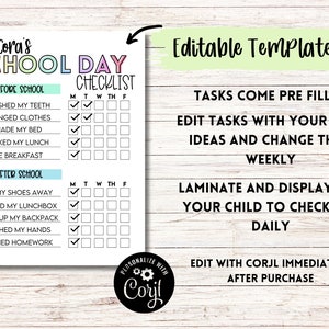 Editable School Day Checklist, Before School, After School, Kids Chart ...