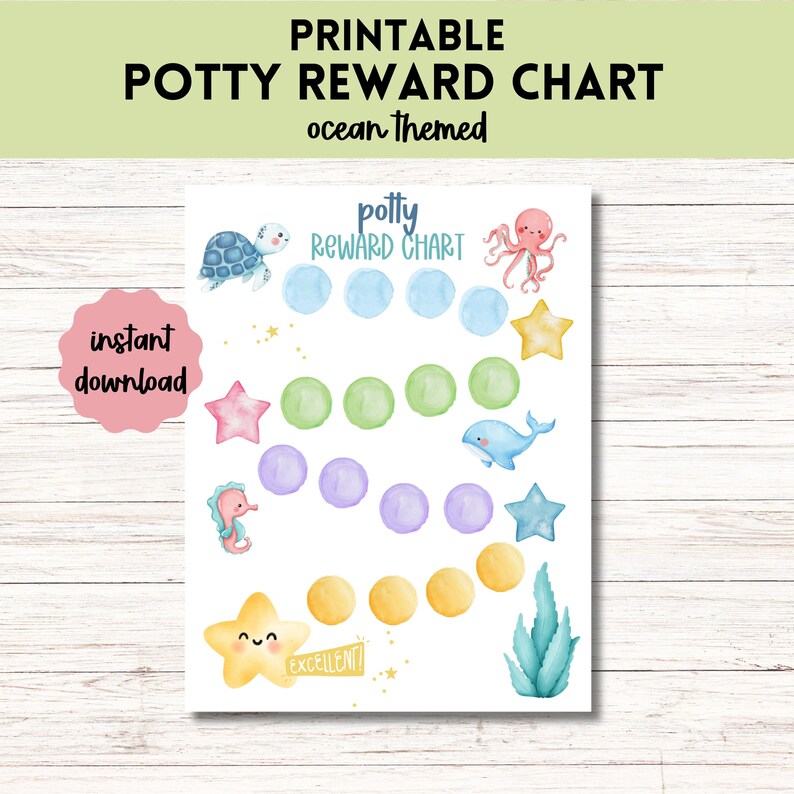 Printable Potty Chart, Kids Reward Chart, Ocean Potty Training Sticker ...
