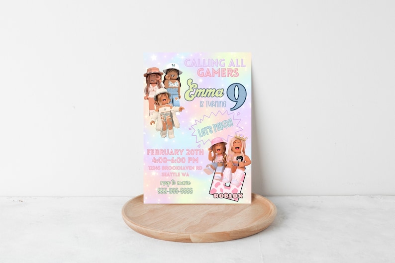 Girly Roblox Editable Birthday Invitation, Cute Gamer Birthday ...