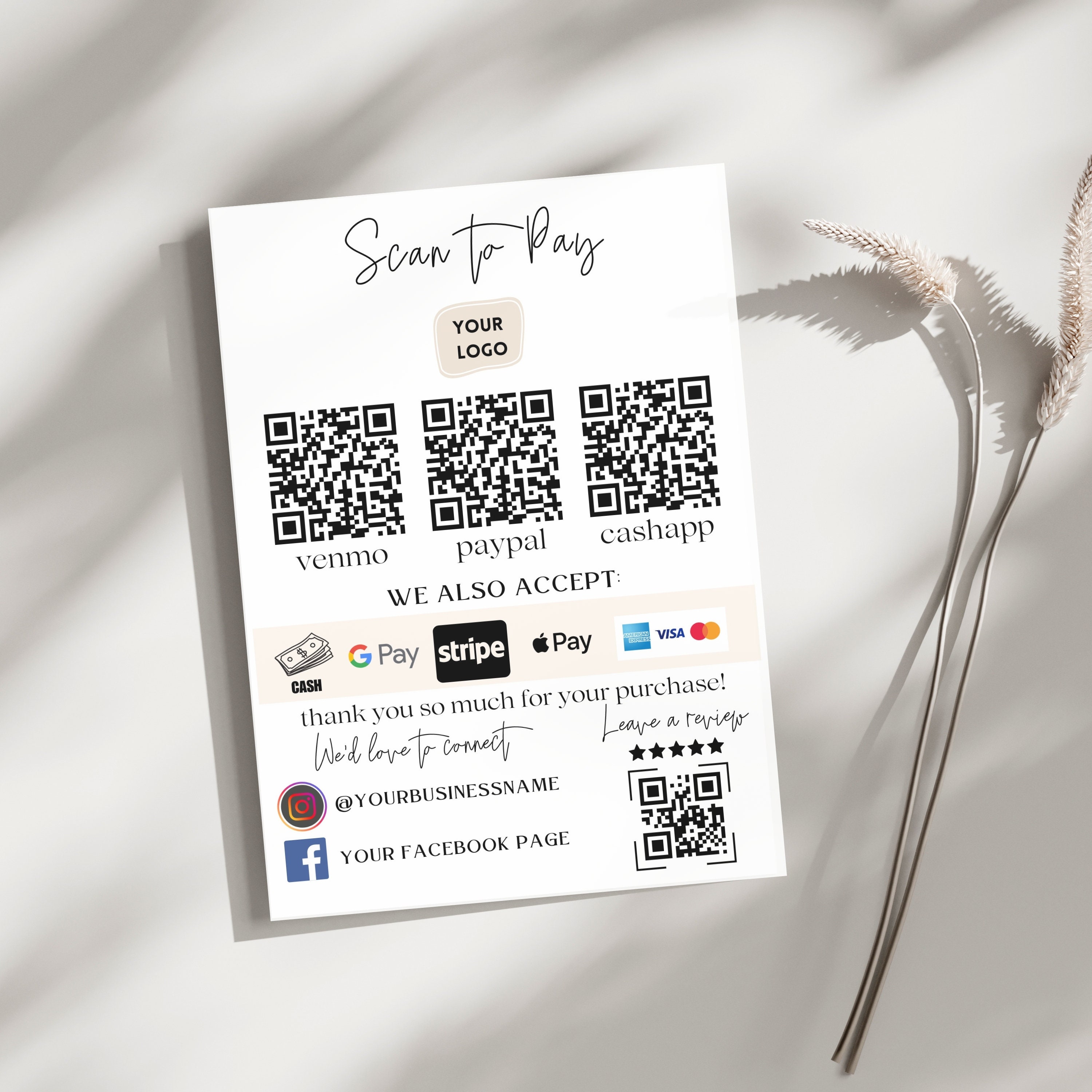 Business Payment Sheet, Scan to Pay Display, Small Business Payment ...