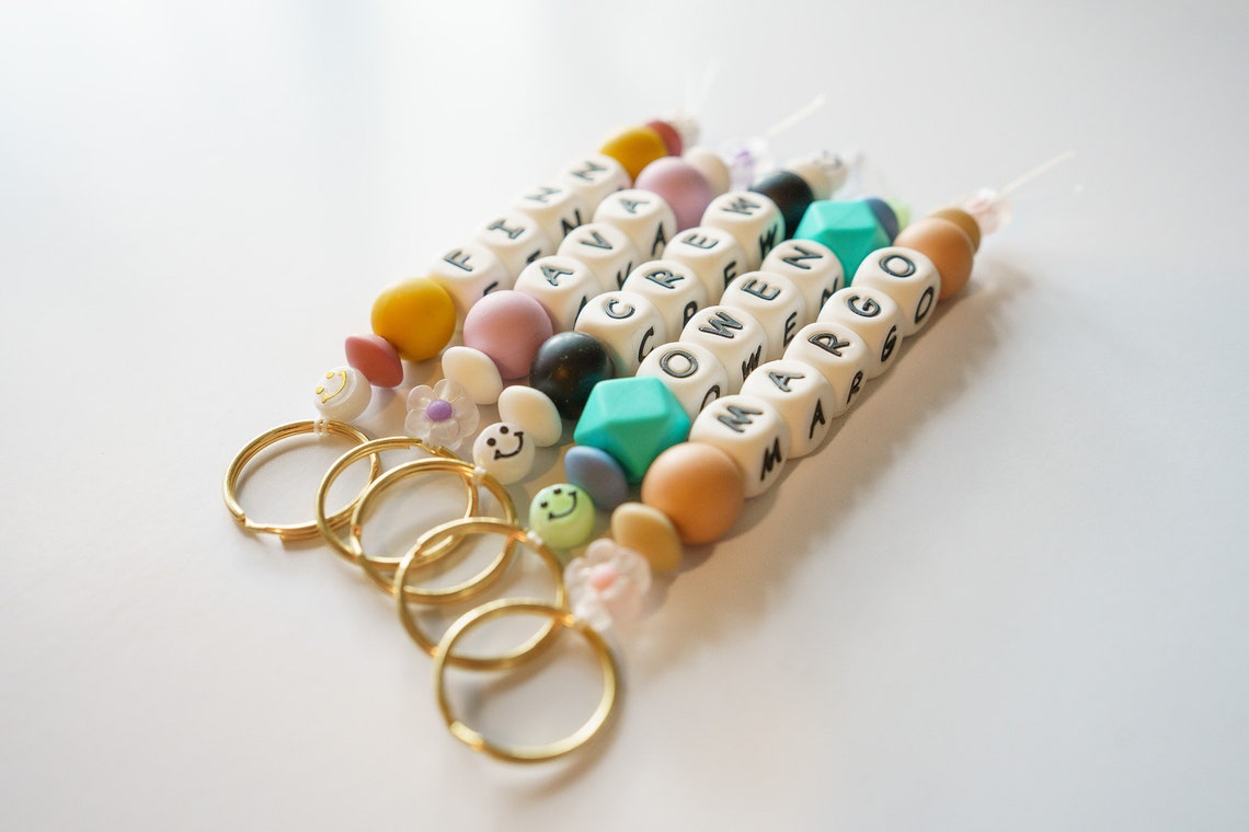 Custom Silicone Name Keychain, Silicone Bead Keychain, Personalized ...