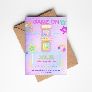 Arcade Birthday Invitation, Arcade Birthday, Retro Birthday, Neon ...
