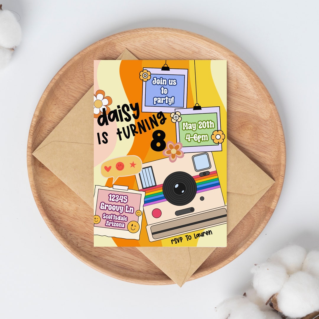 Retro Polaroid Birthday Invitation, Kids Invitation, Smiley Birthday ...