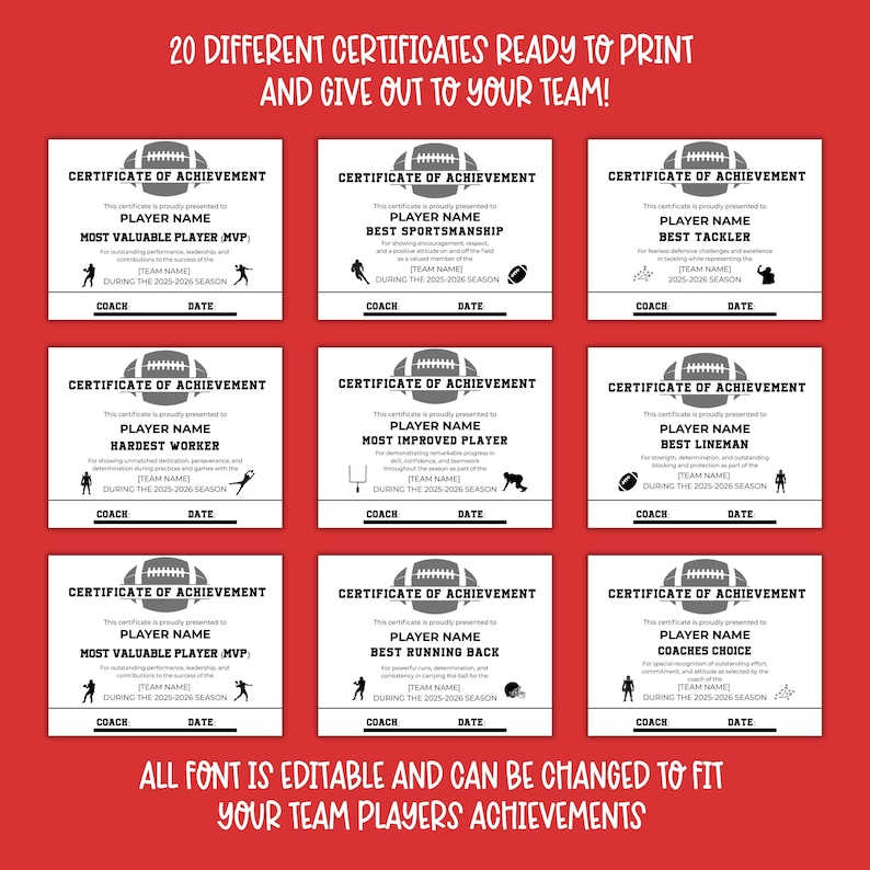 Editable Football Awards Bundle | Printable Team Certificates | Youth ...