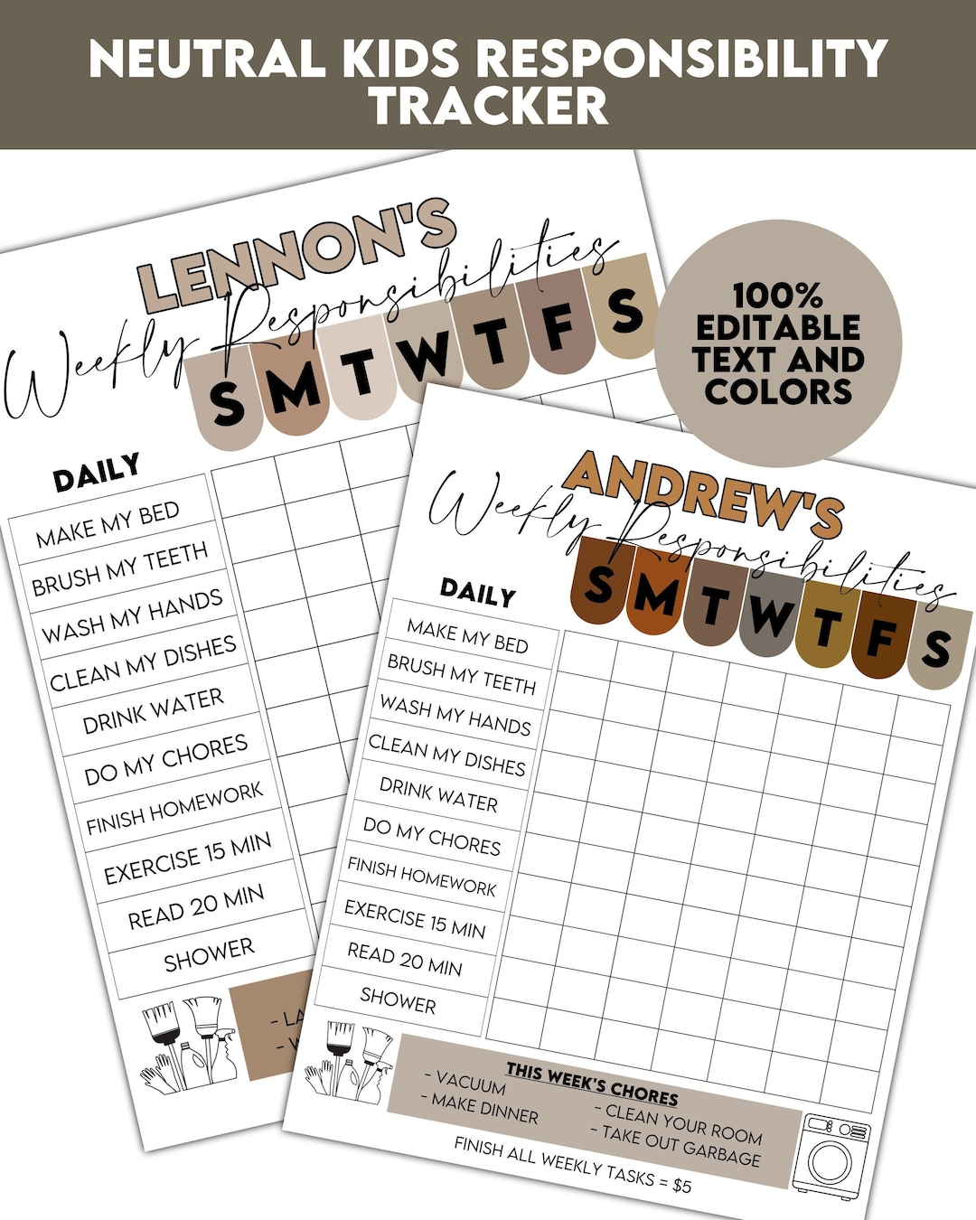 Chore Tracker, Kids Responsibility Sheet, Daily Task List, Daily Chore ...