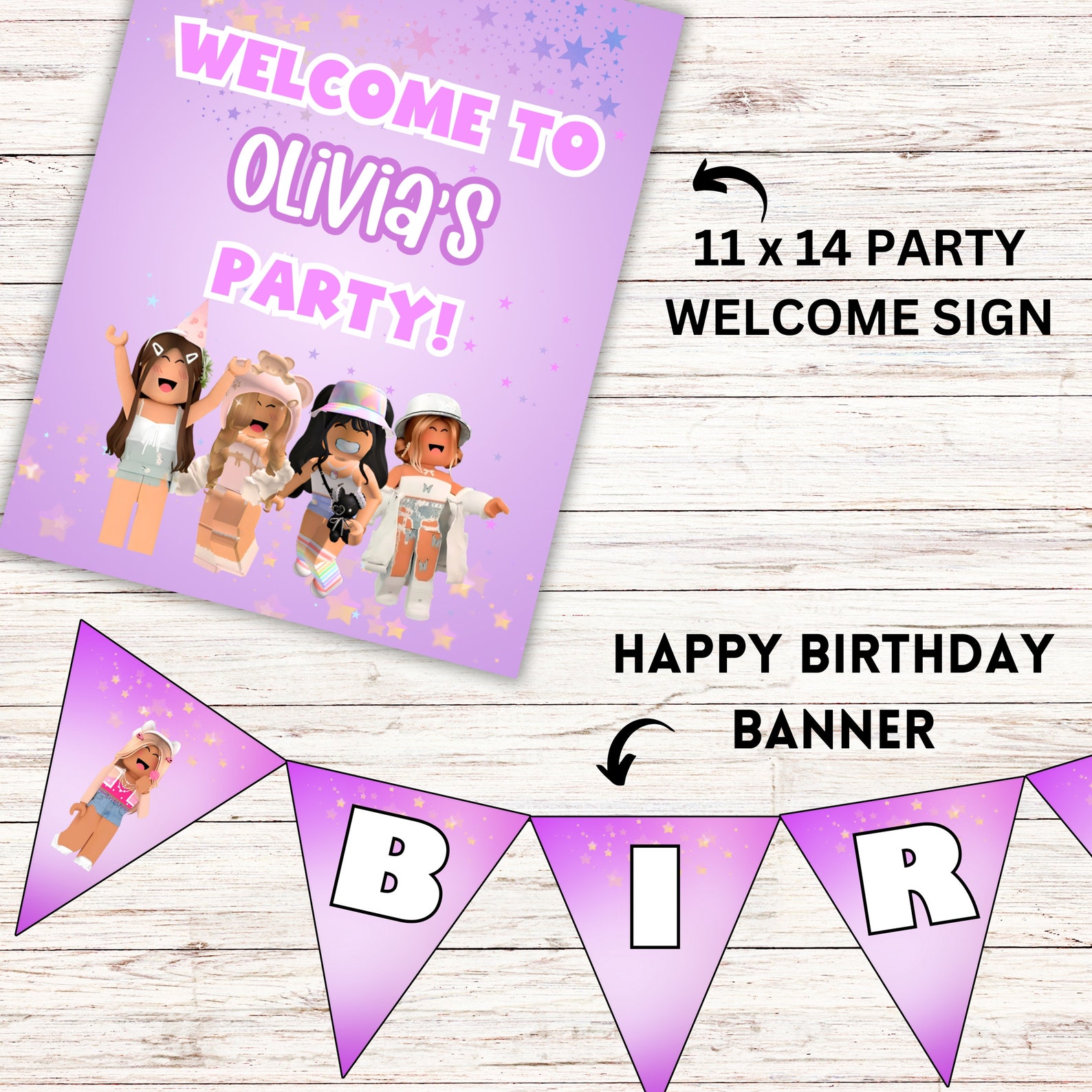 Girls Roblox Birthday Bundle, Roblox Birthday Sign, Editable Roblox ...