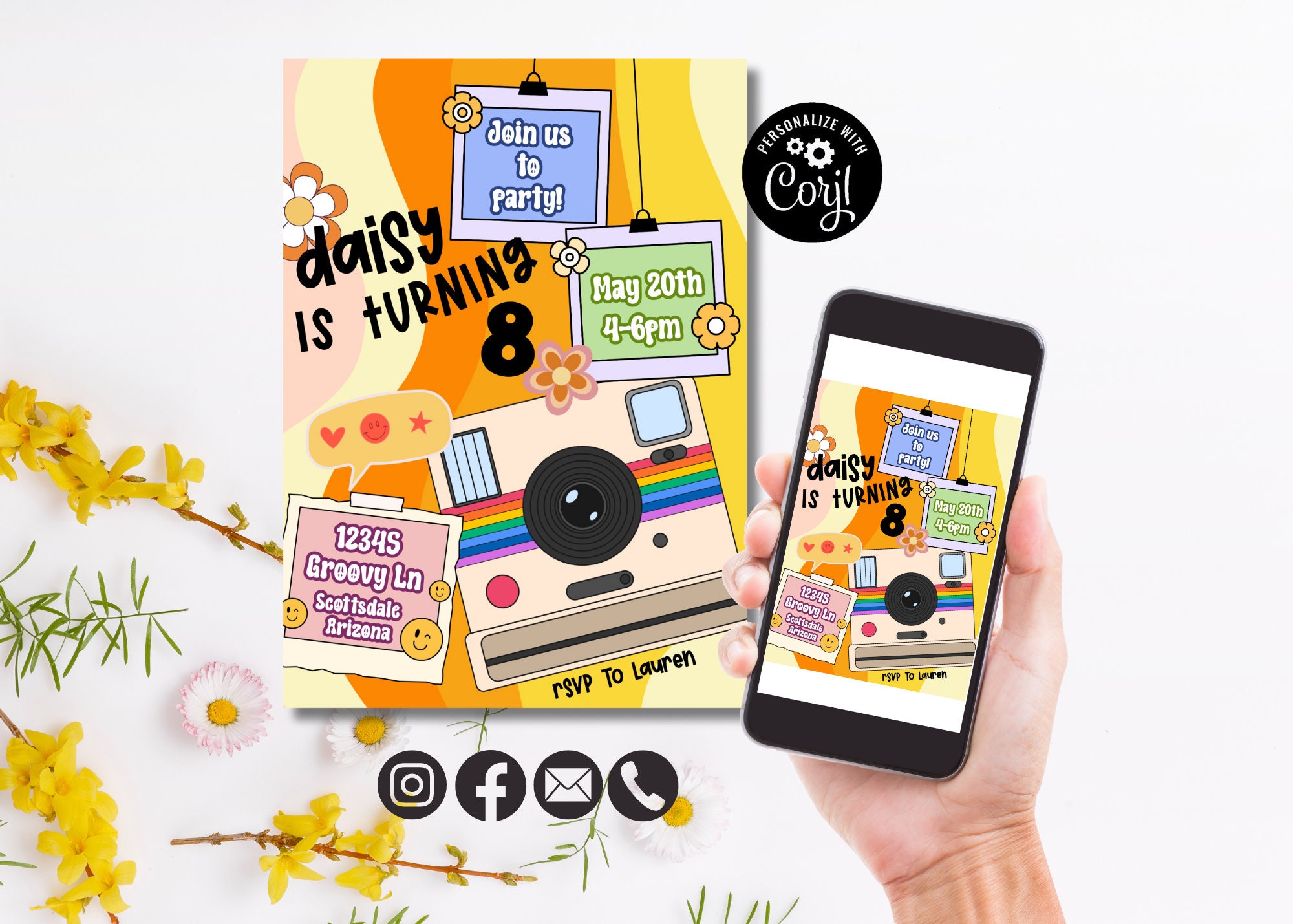 Retro Polaroid Birthday Invitation, Kids Invitation, Smiley Birthday ...