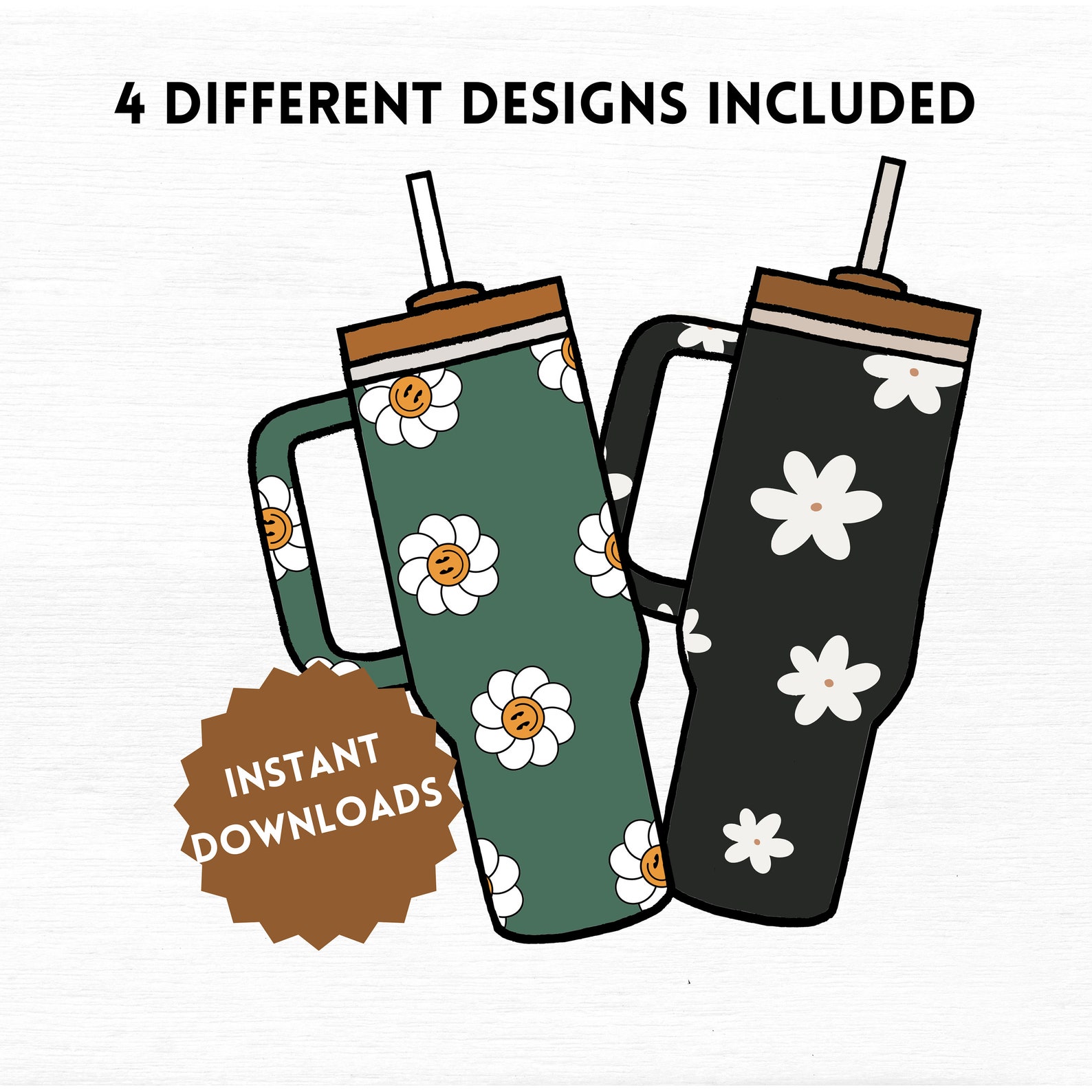 Stanley Clipart, Trendy Cup Png, Floral Daisy Clipart, Travel Mug ...