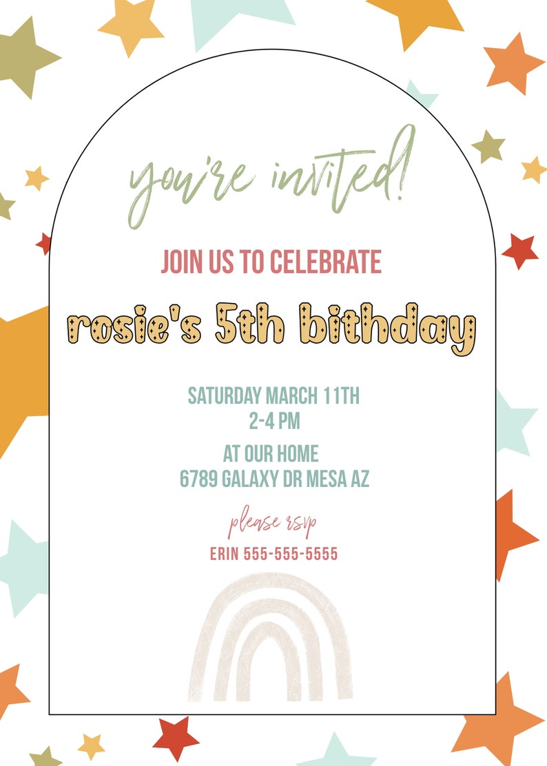Simple Birthday Invitation, Kids Birthday, Star Invitation, Modern ...