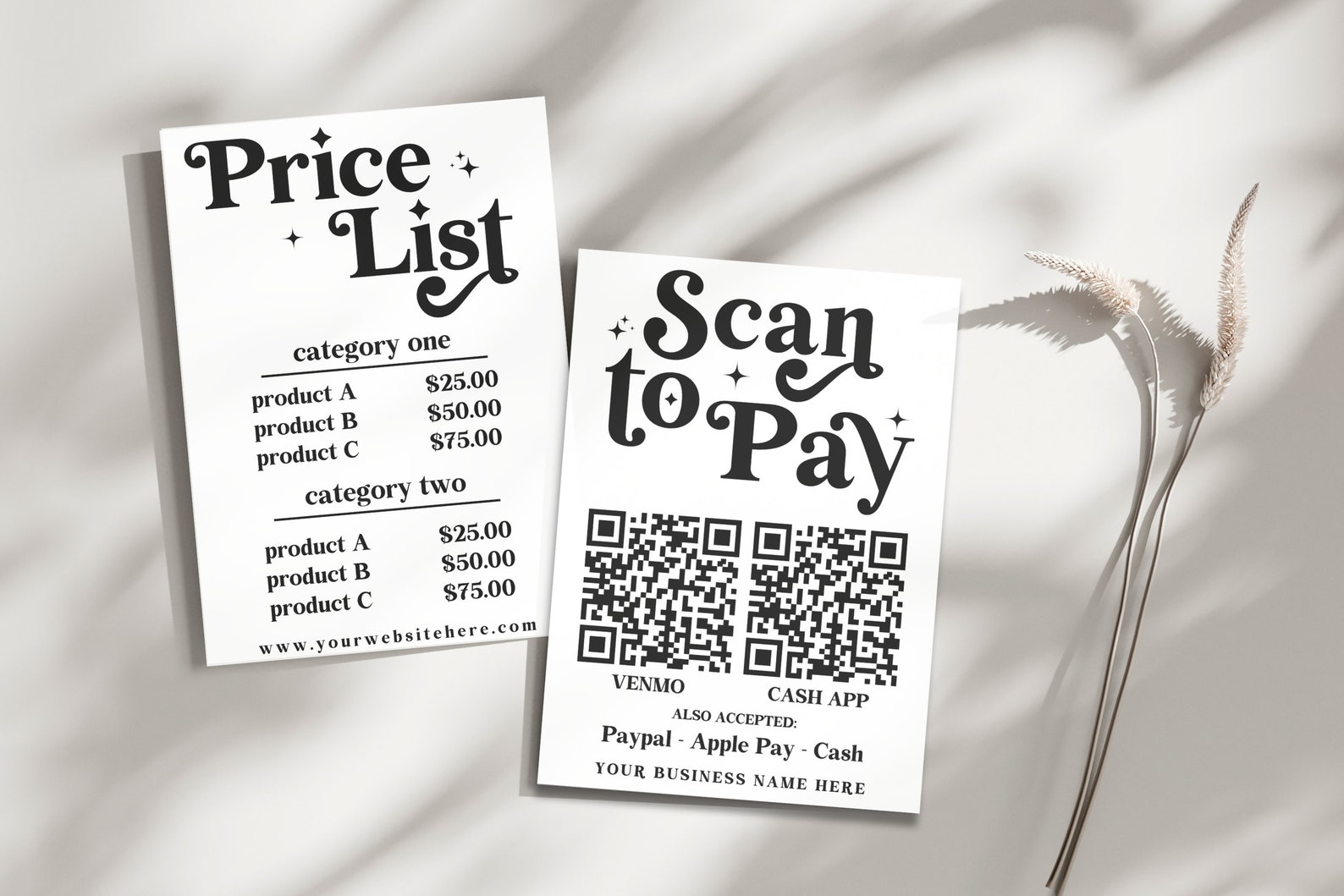 Editable Price List Template, Small Business Price Sheet, Editable QR ...