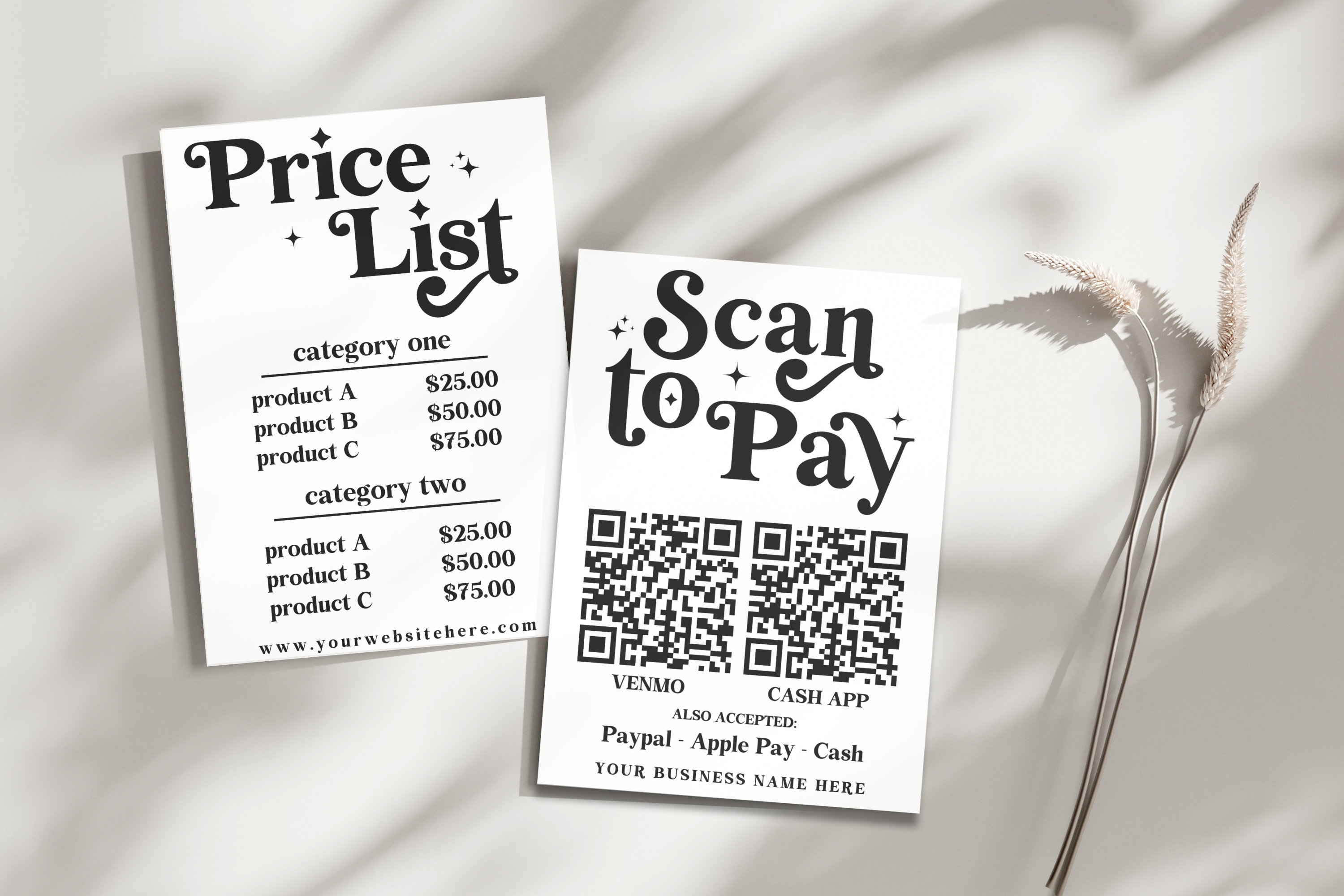 Editable Price List Template, Small Business Price Sheet, Editable QR ...
