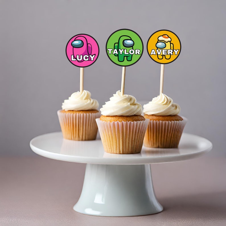 Among Us Editable Cupcake Toppers, Birthday Cake Toppers, Among Us ...