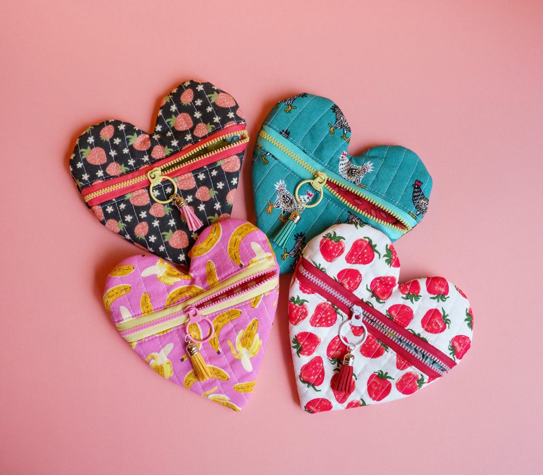 Heart Zipper Pouch | Tassel Makeup Bag | Quilted Heart Shaped Pouch ...