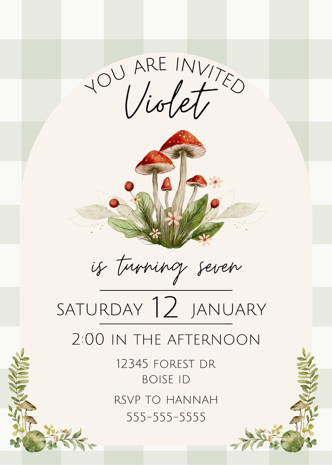 Cottagecore Mushroom Kids Birthday Invitation, Picnic Mushroom Birthday ...