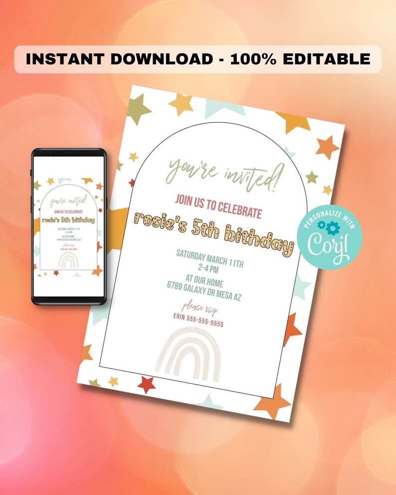 Simple Birthday Invitation, Kids Birthday, Star Invitation, Modern ...