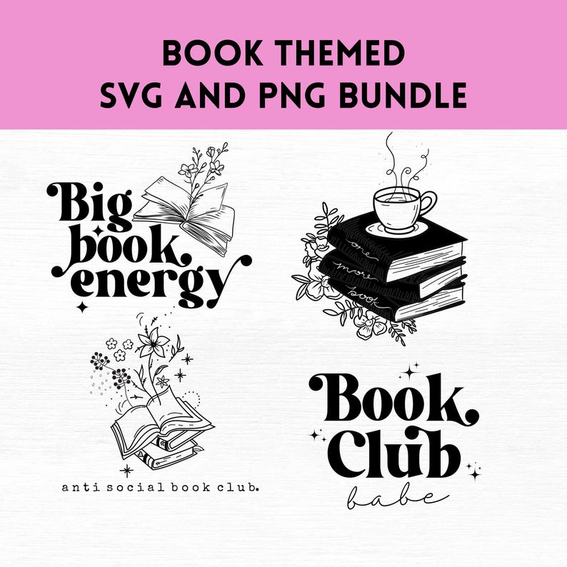 Book Clipart, Book Png Bundle, Apparel Svg, Book Club Babe, Book Lover ...
