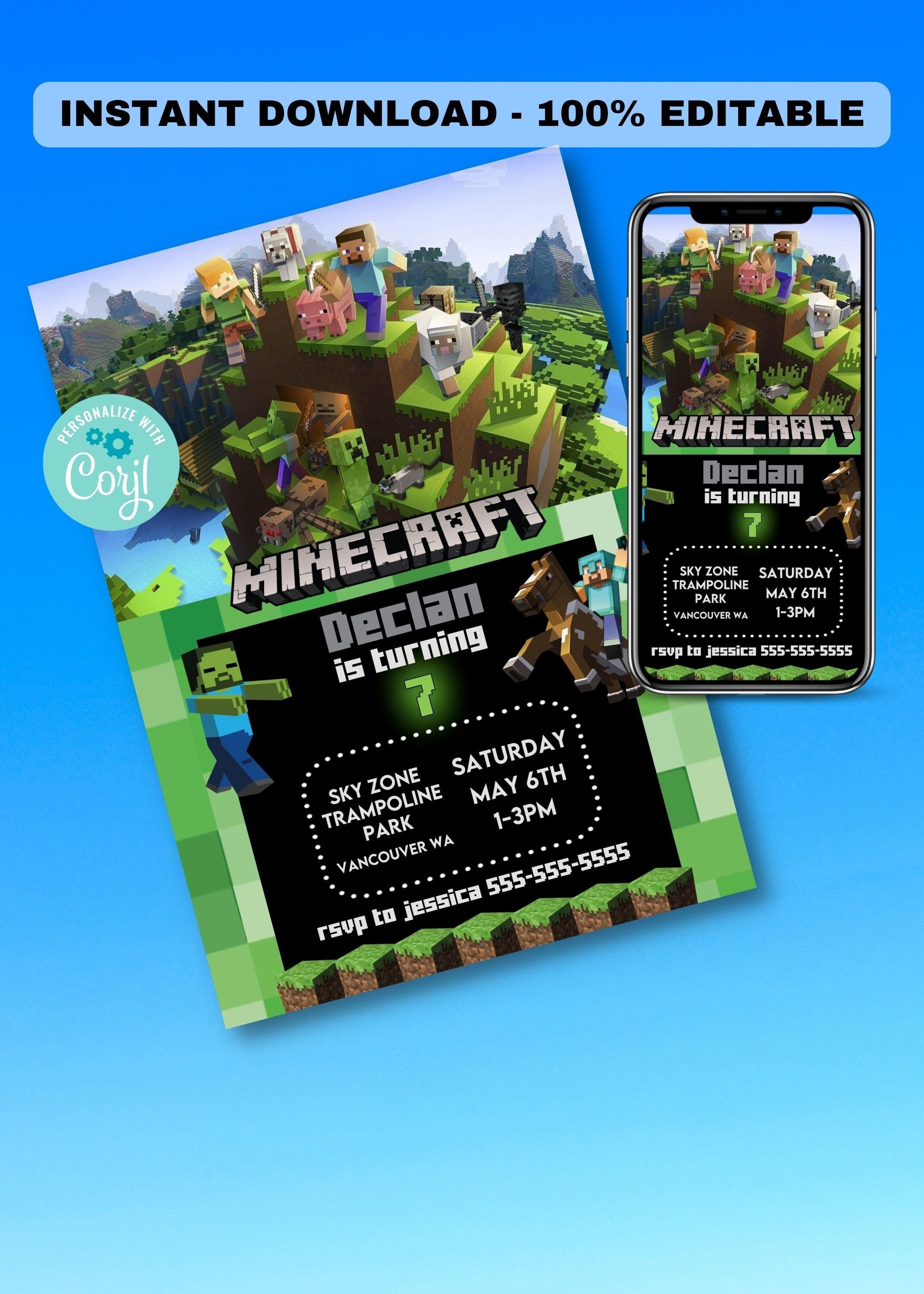 Minecraft Invitation, Minecraft Birthday, Boys Invitation, Girls ...