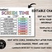 Editable Screen Time Chart, Screen Time Tracker, Kids Chart, Chore ...