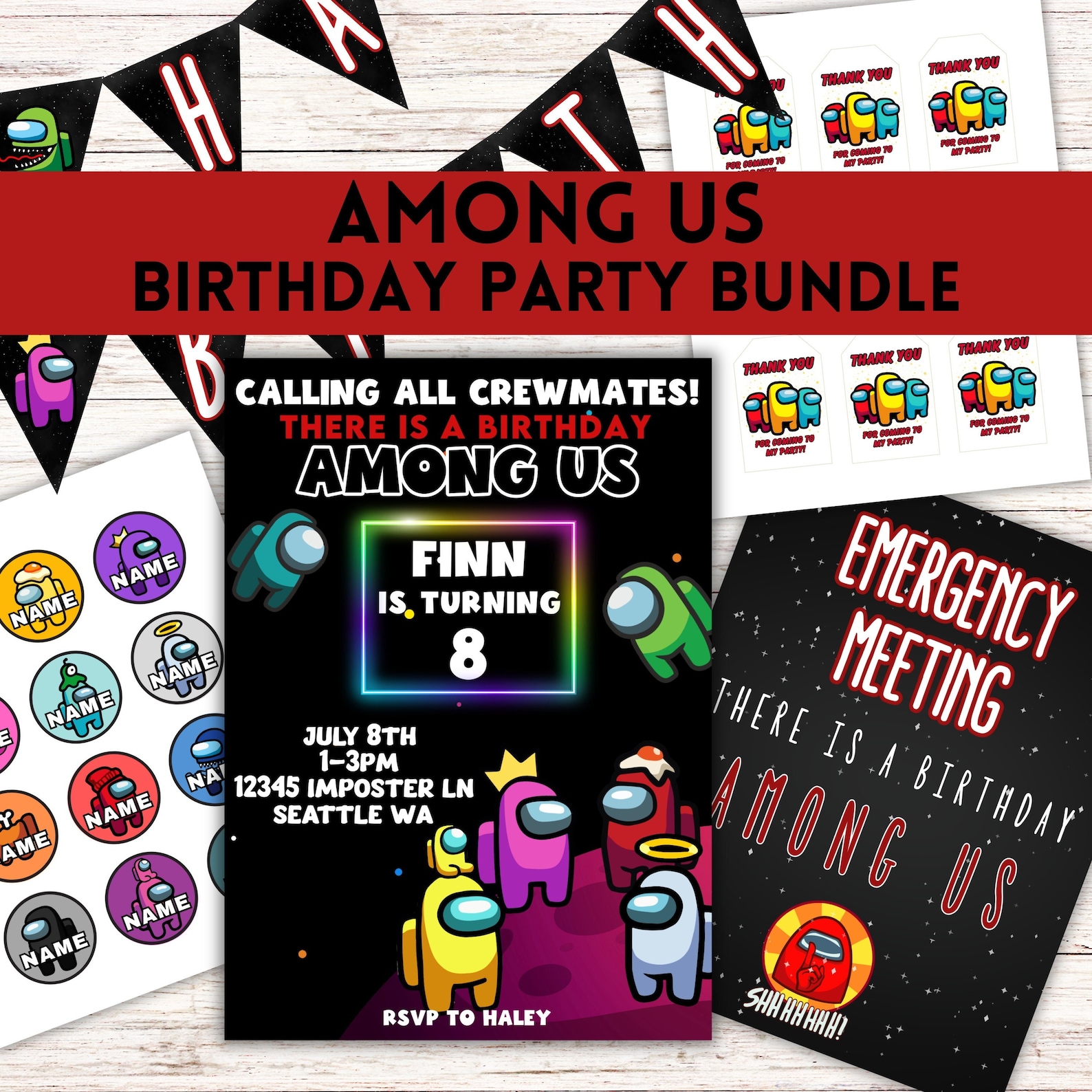 Among Us Birthday Party Bundle, Among Us Invitation, Birthday Banner ...