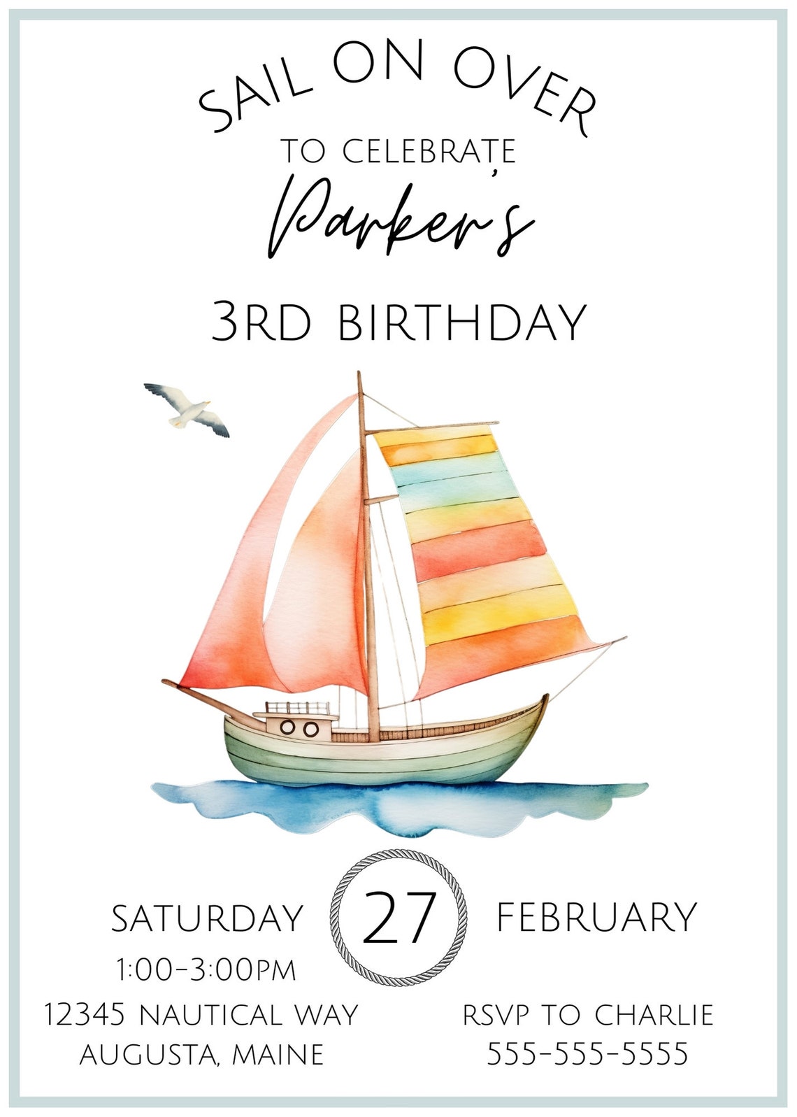Sailboat Birthday Invitation, Kids Nautical Invitation, Boat Party ...