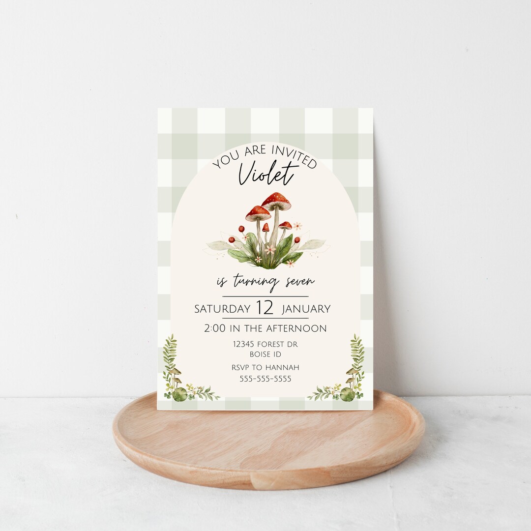 Cottagecore Mushroom Kids Birthday Invitation, Picnic Mushroom Birthday ...