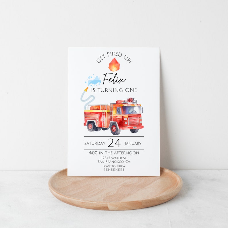 Firetruck Birthday Invitation, Editable Kids Firefighter Invitation ...