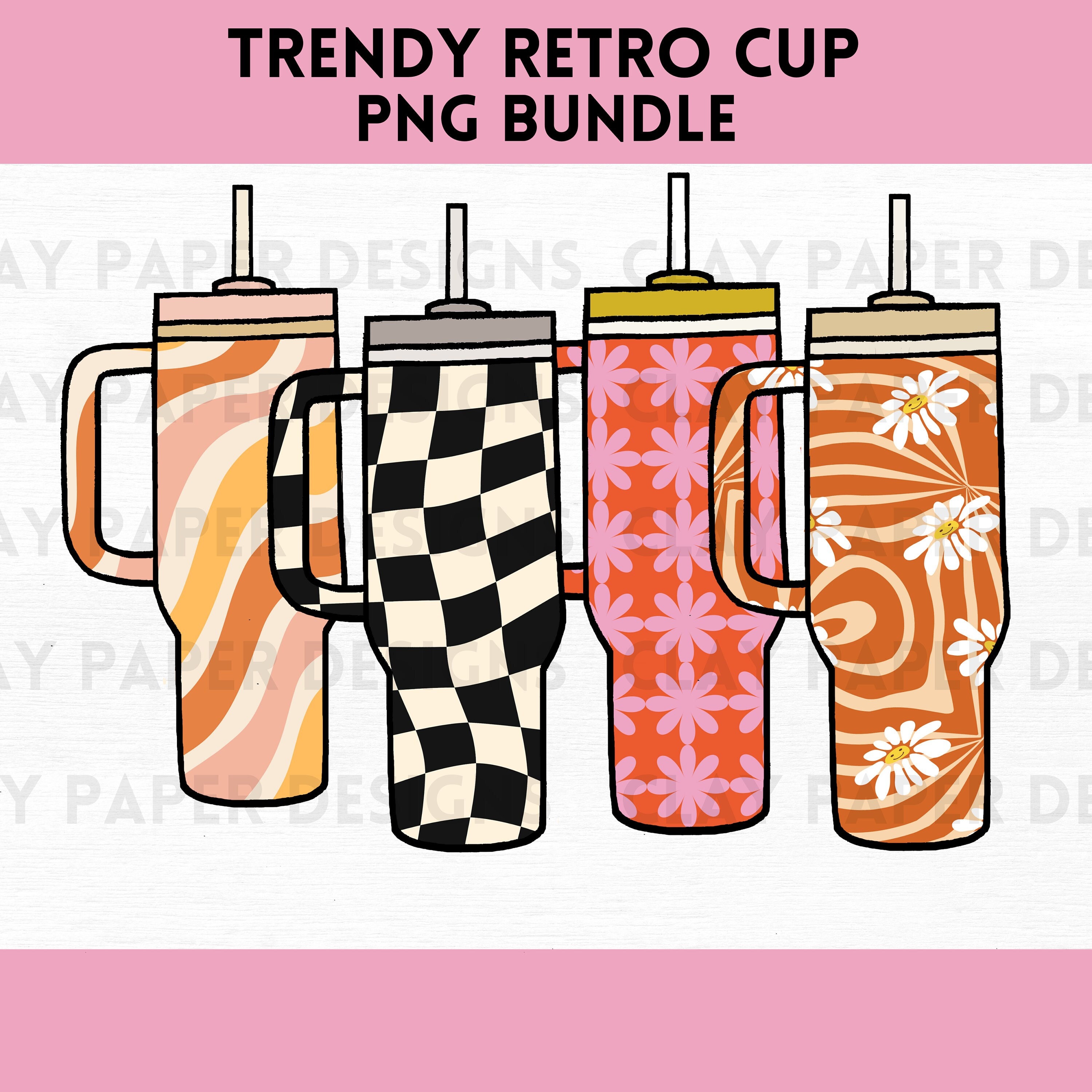 Cute Tumbler Clipart, Stanley Png, Retro Travel Mug, Basic Girl Clipart ...