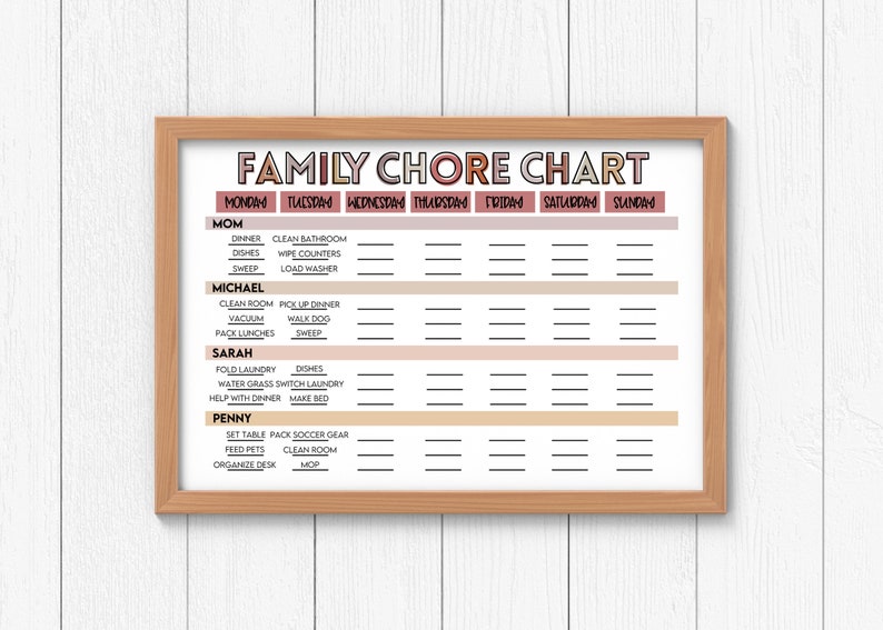 Editable Family Chore Chart, Chore Tracker, Organization, Printable ...