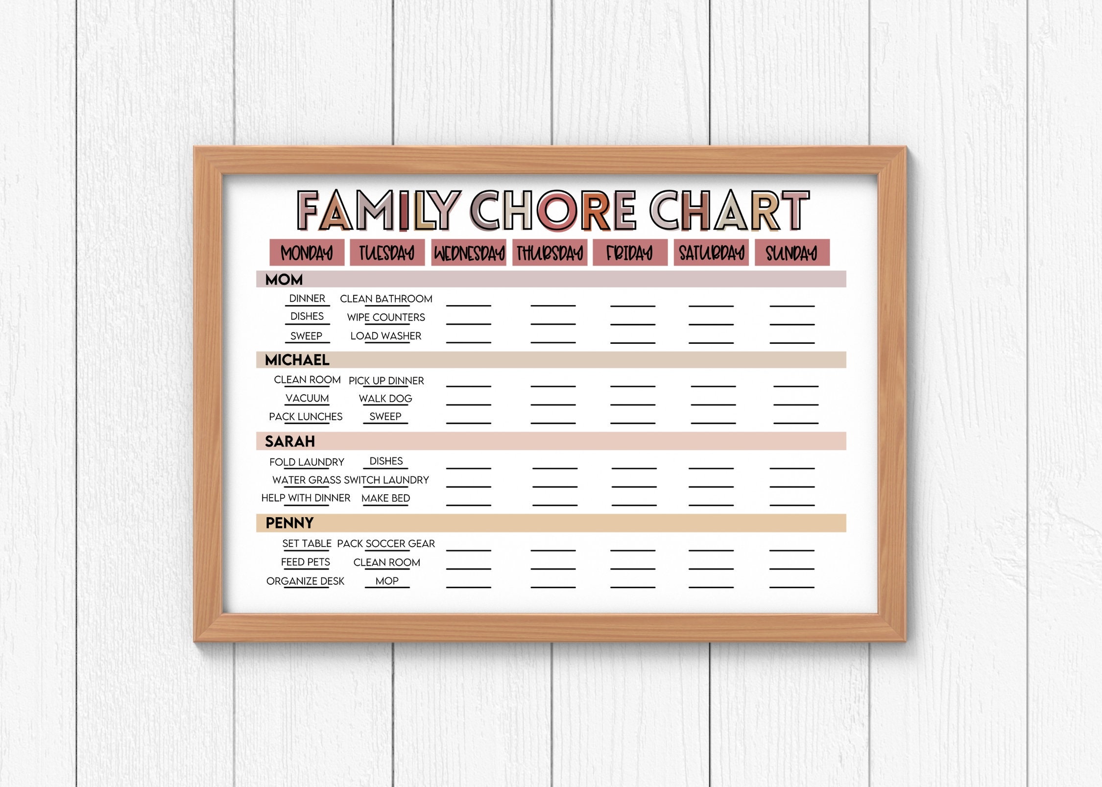Editable Family Chore Chart, Chore Tracker, Organization, Printable ...