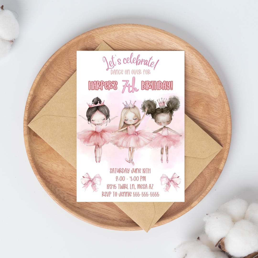 Watercolor Ballerina Birthday Invitation, Girls Dance Birthday ...