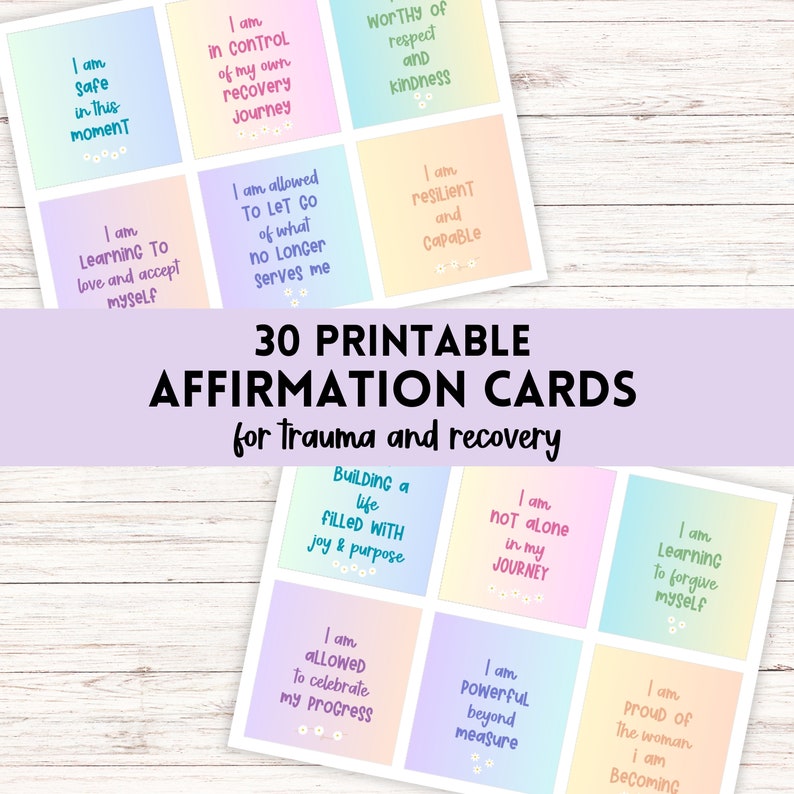 30 Affirmation Card Bundle, Recovery Daily Affirmation Cards, Trauma ...