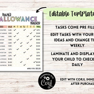 Editable Daily Checklist Bundle, Allowance Tracker, Kids Chore Chart ...
