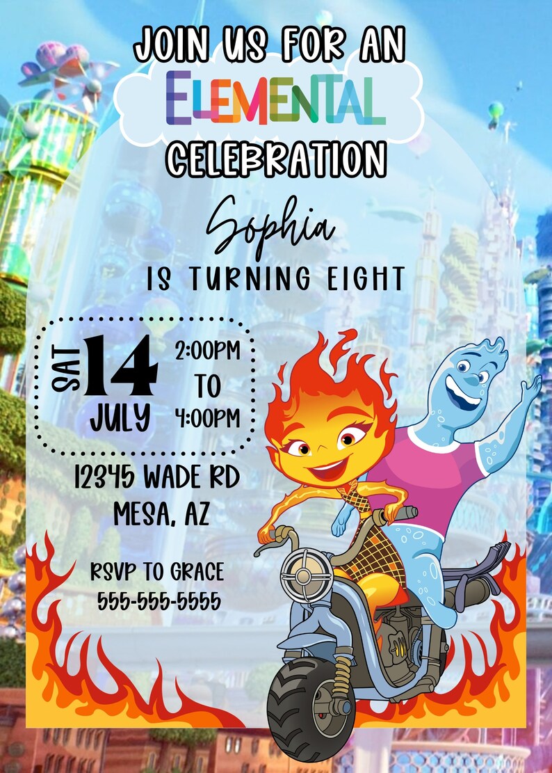 Editable Birthday Invitation, Element City Party Invitation, Kids ...