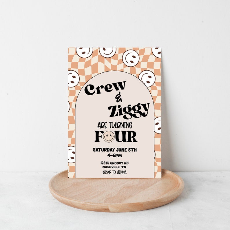 Smiley Birthday Invitation, Groovy Birthday, Kids Invitation, Retro ...