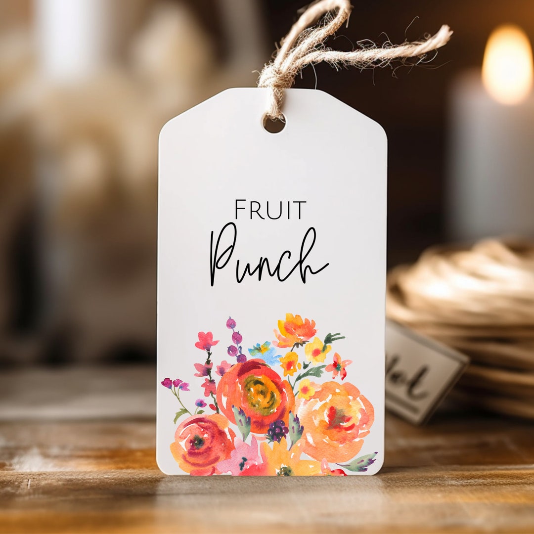 36 Watercolor Floral Drink Tags, Party Beverage Labels, Printable ...