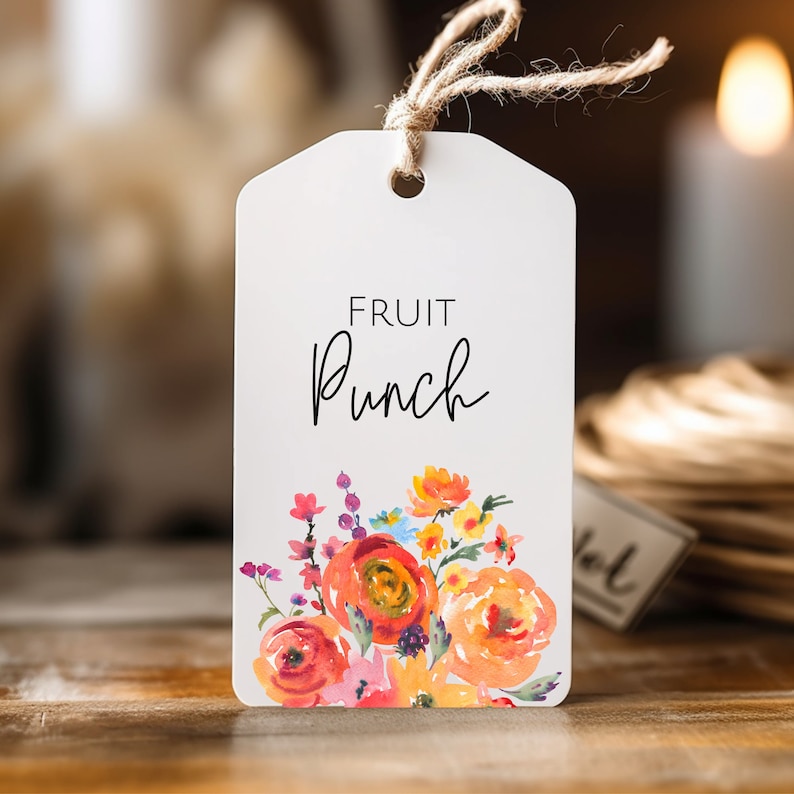 36 Watercolor Floral Drink Tags, Party Beverage Labels, Printable ...
