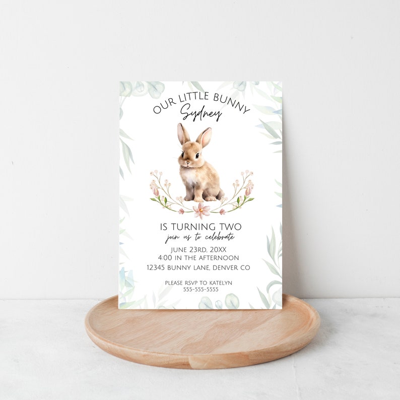 Minimalist Bunny Kids Birthday Invitation, Simple Watercolor Bunny ...