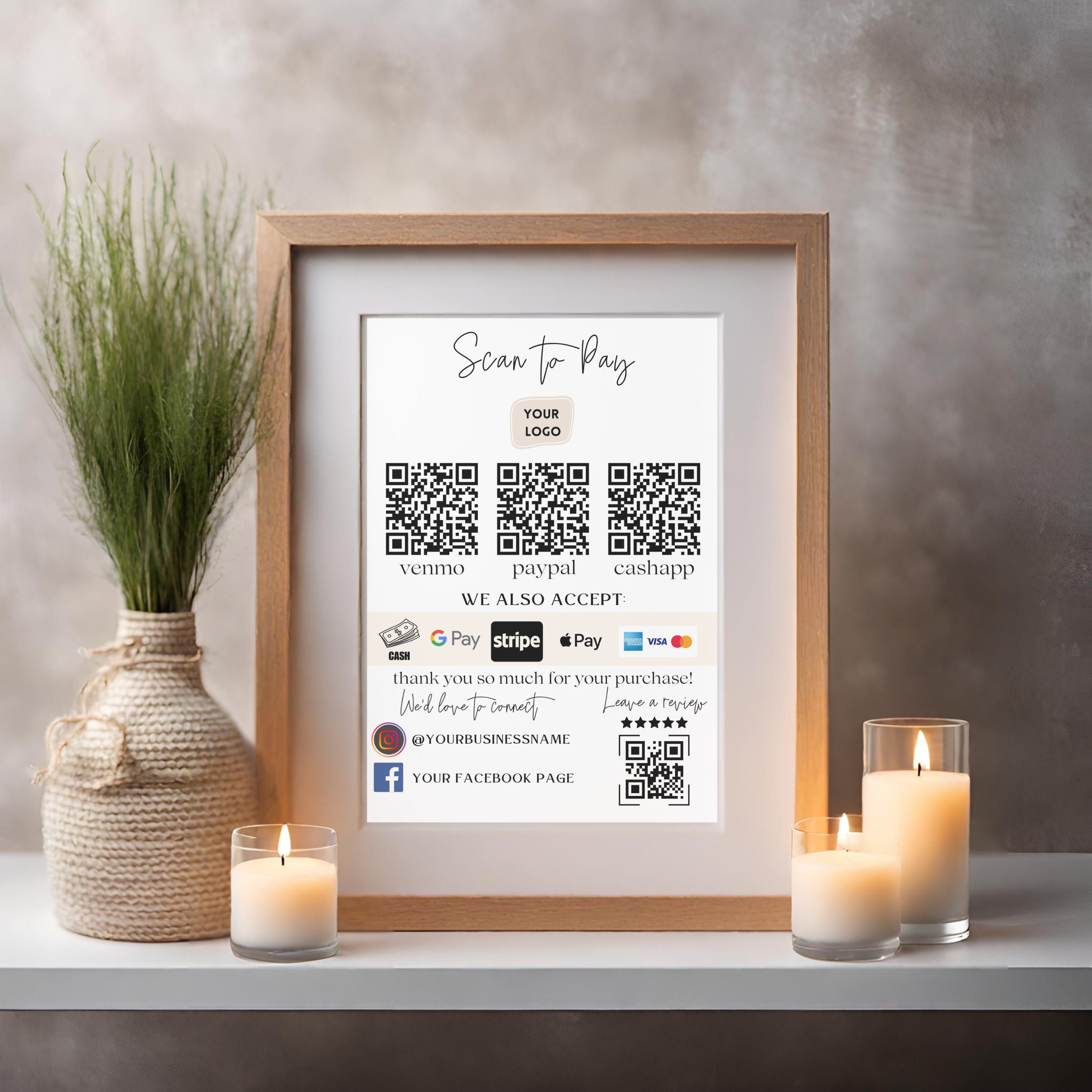 Business Payment Sheet, Scan to Pay Display, Small Business Payment ...