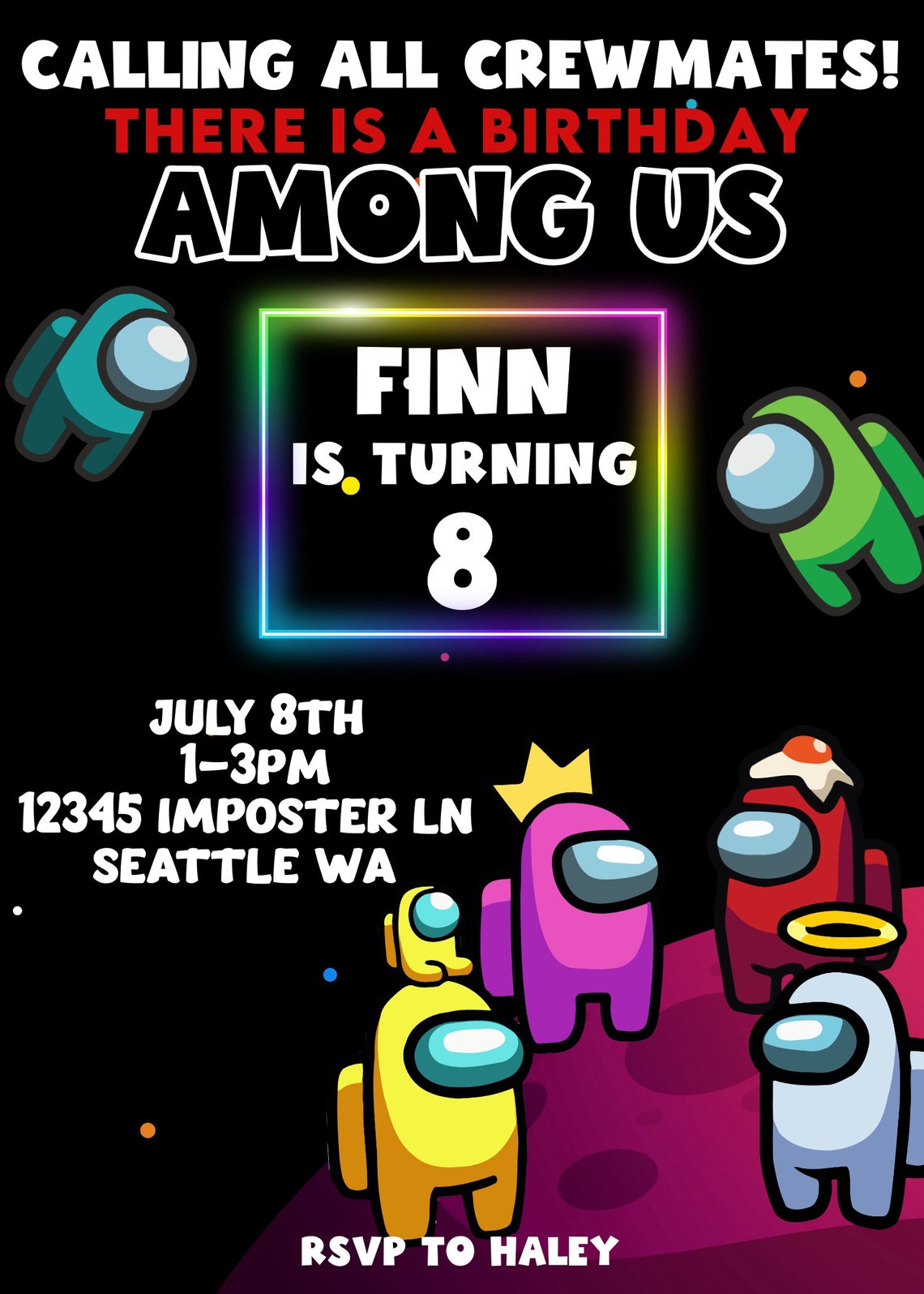 Among Us Invitation, Among Us Birthday, Birthday Invitation, Editable ...