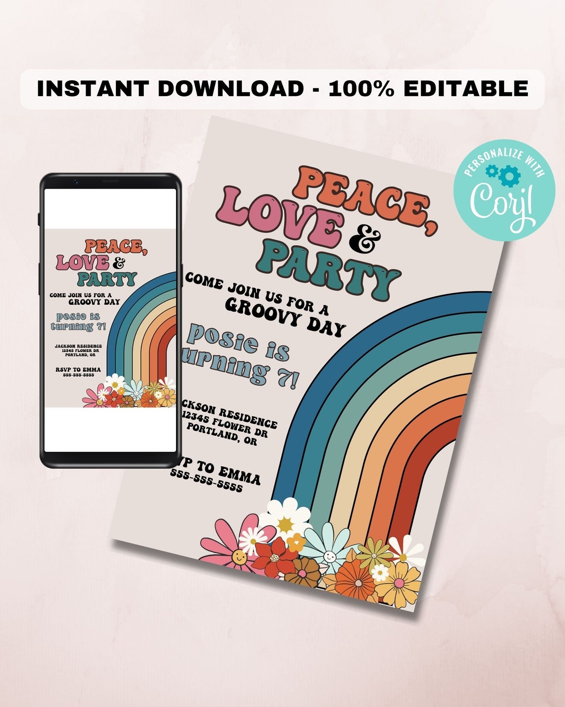 Retro Birthday Party Invitation Birthday Invitation Groovy - Etsy