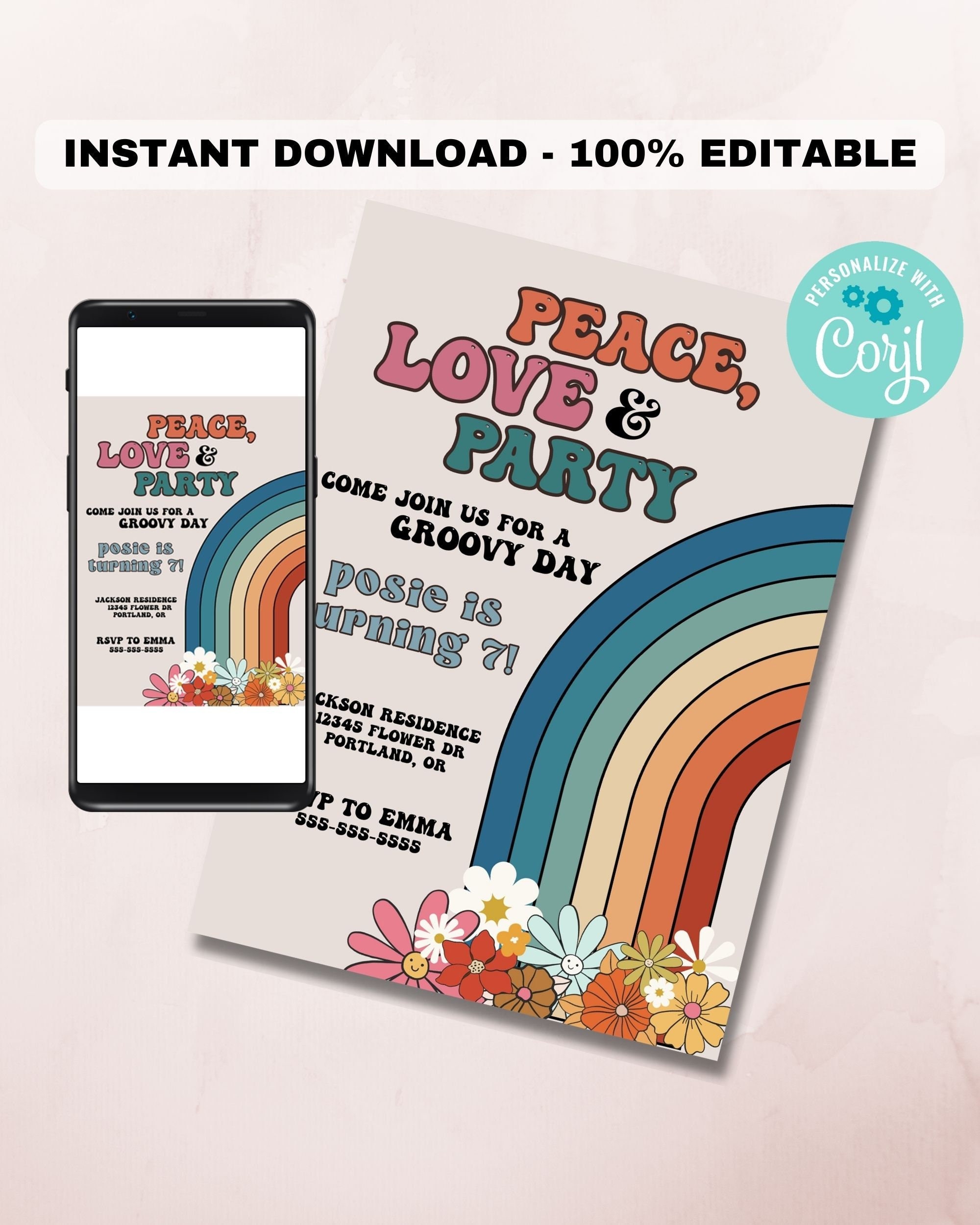 Retro Birthday Party Invitation Birthday Invitation Groovy - Etsy