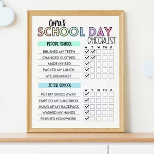 Editable School Day Checklist, Before School, After School, Kids Chart ...