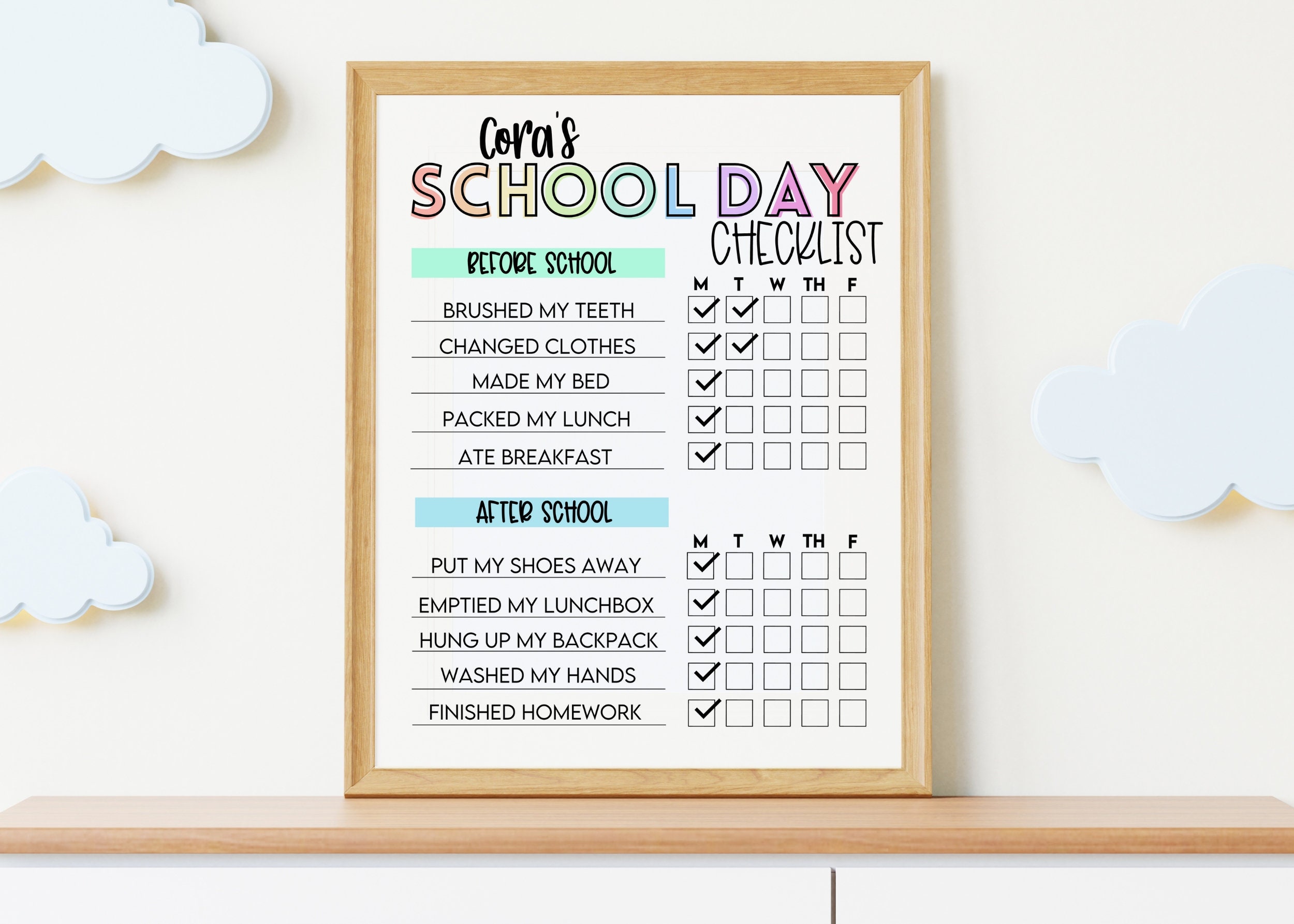 Editable School Day Checklist, Before School, After School, Kids Chart ...