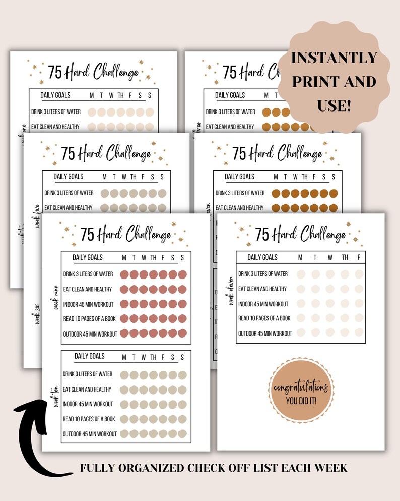 75 Hard Challenge, 75 Hard, 75 Hard Challenge Tracker, Fitness Goals ...